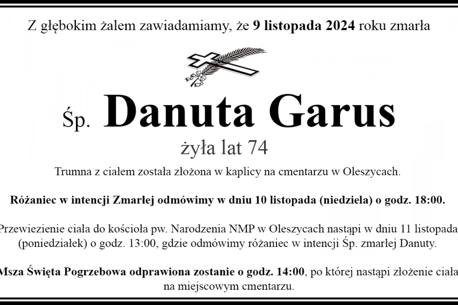 Zmarła Danuta Garus [74 lata] - ZLUBACZOWA.PL - Informacje Lubaczów ...