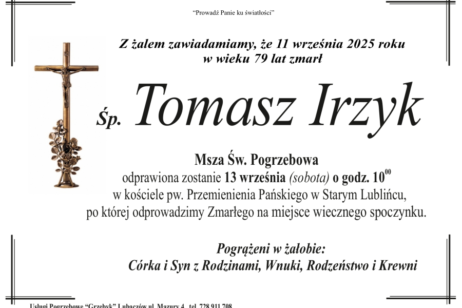 Zmarł Tomasz Irzyk [79 lat] - ZLUBACZOWA.PL - Informacje Lubaczów ...